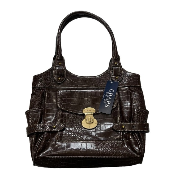 Chaps | Bags | Chaps Nwts Womens Brown Leather Tote Shoulder Purse ...